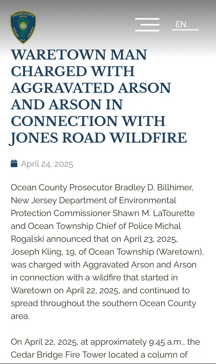 19-Year-Old Charged With Arson in Jones Road Wildfire, Ocean County, 50 ...