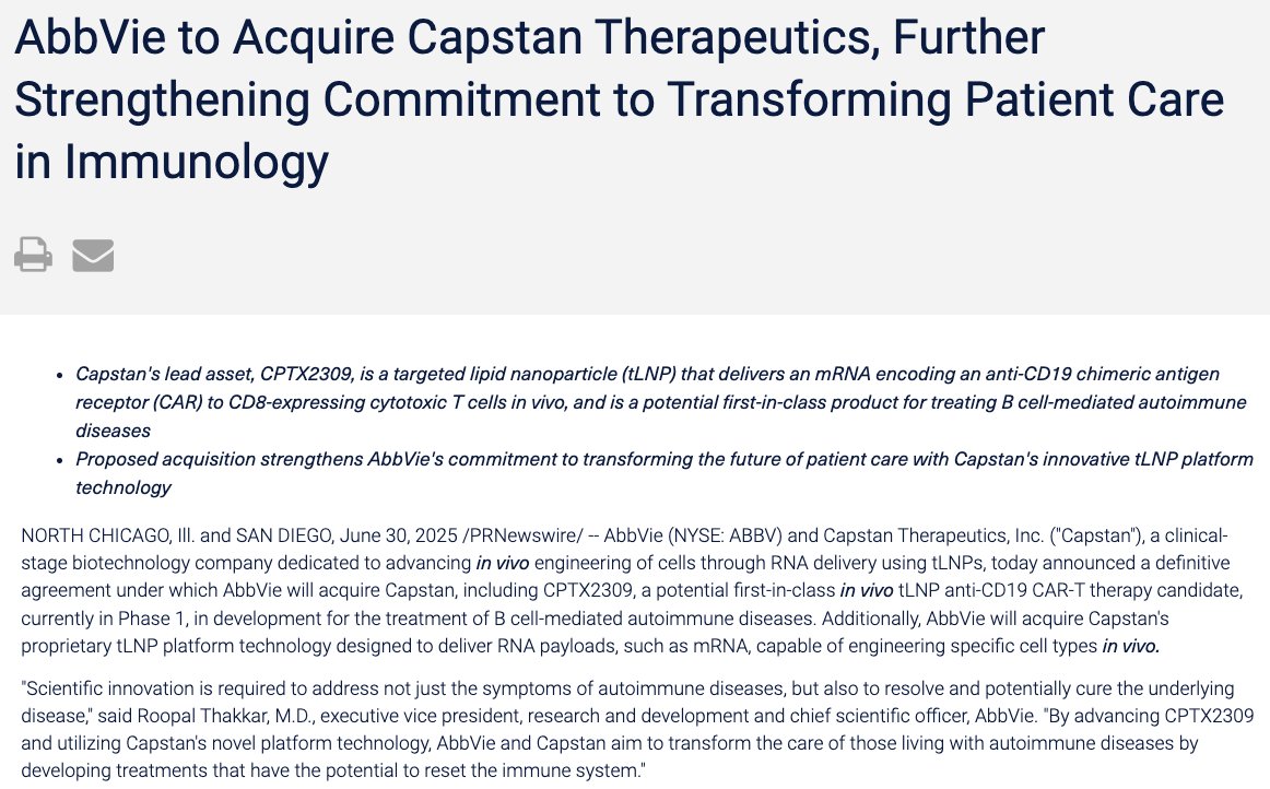 AbbVie to Acquire Capstan Therapeutics for $2.1 Billion, Including ...