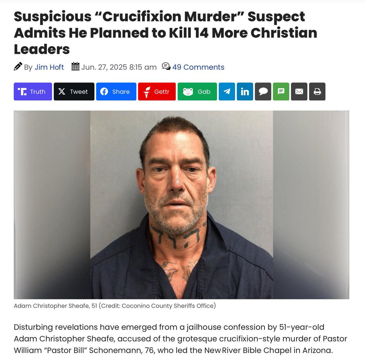 Adam Christopher Sheafe Arrested for Crucifying Pastor Bill Schonemann ...