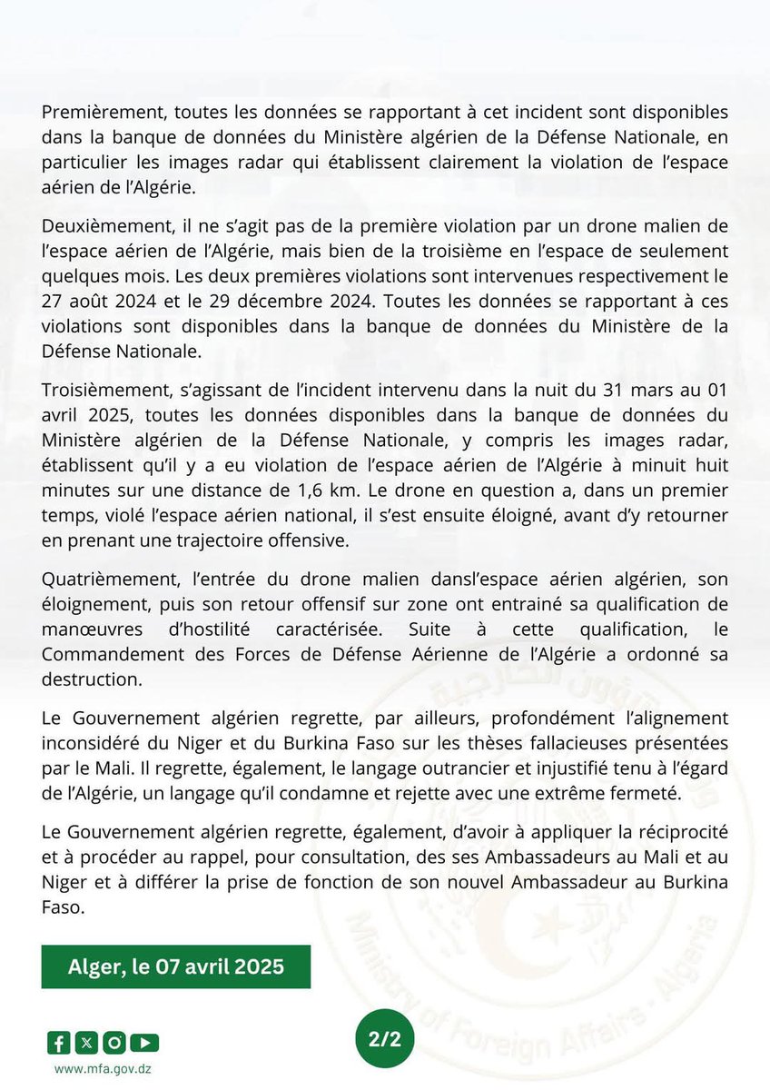 Algeria and Mali Close Airspaces After Drone Incident, Amid AES ...