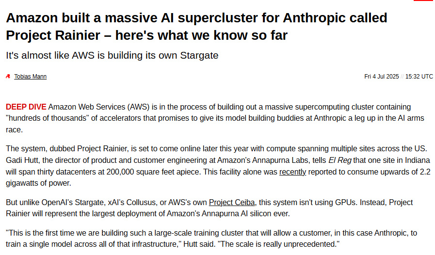 Amazon Launches Project Rainier AI Supercluster Spanning Dozens of Data ...