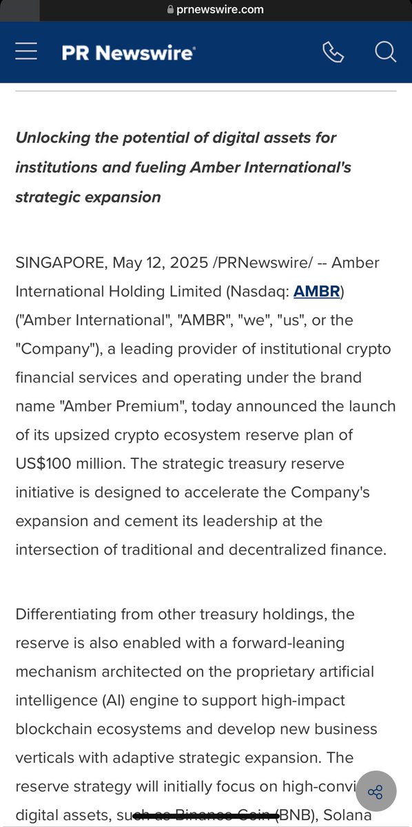 Amber International (AMBR) Launches $100 Million AI-Backed Crypto ...