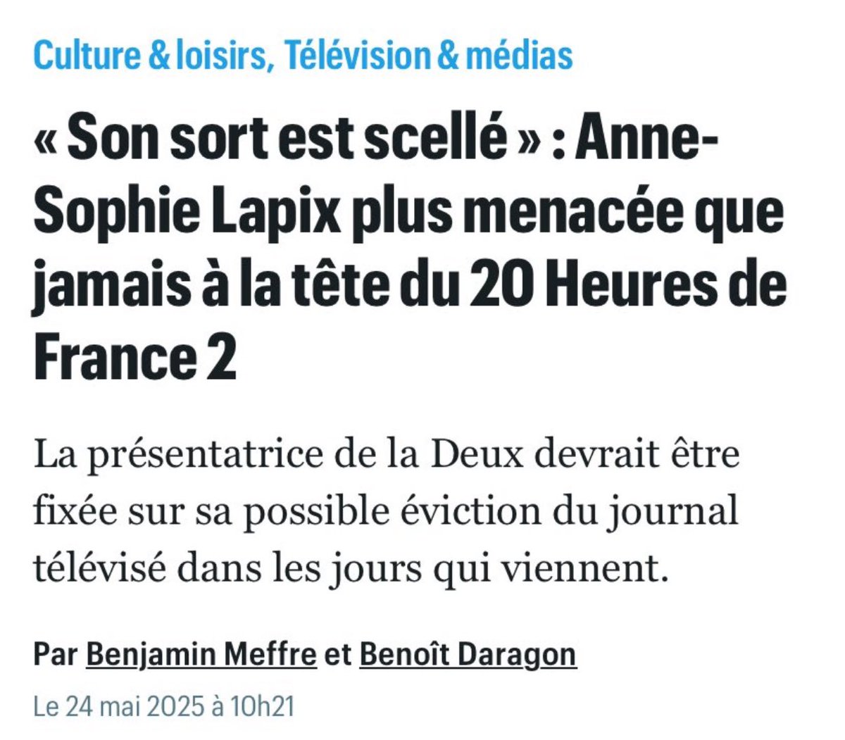 Anne-Sophie Lapix Reportedly Set to Be Removed From France 2's 8 PM ...