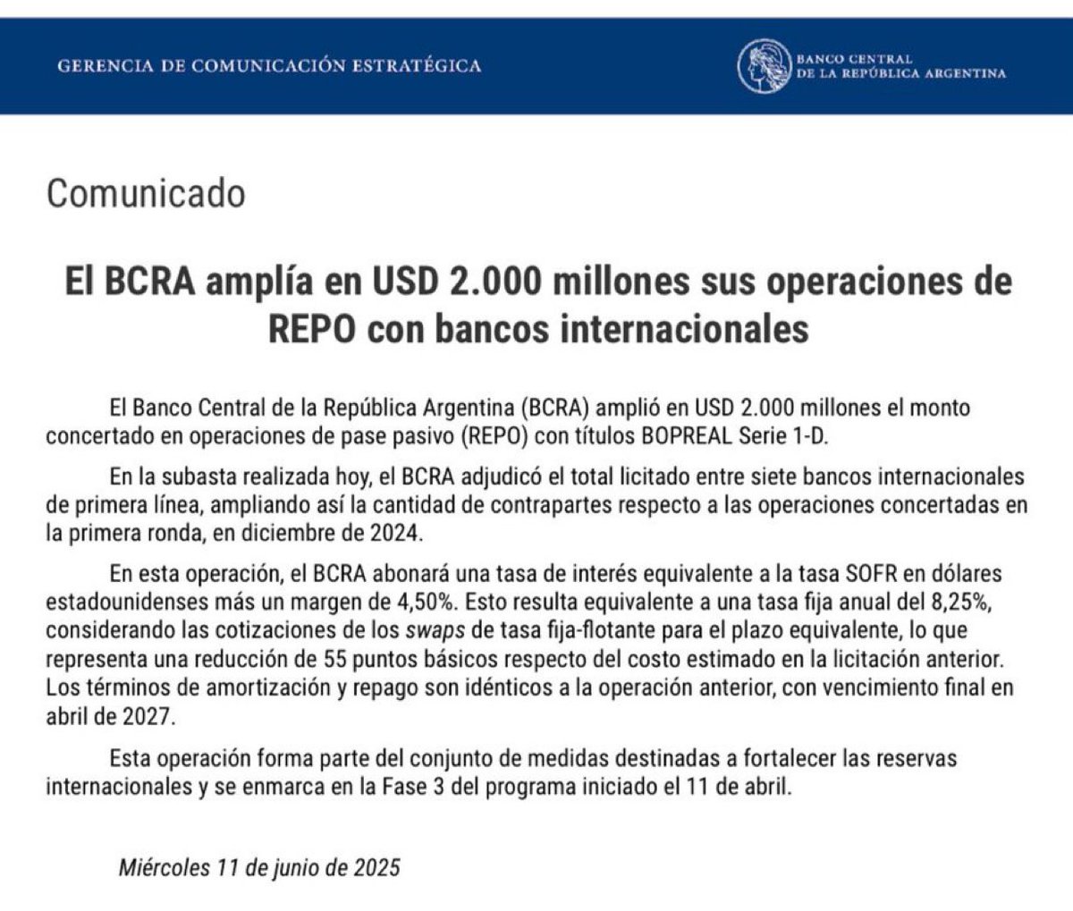 Argentina’s Central Bank Expands $2 Billion REPO at 8.25%, Authorizes ...