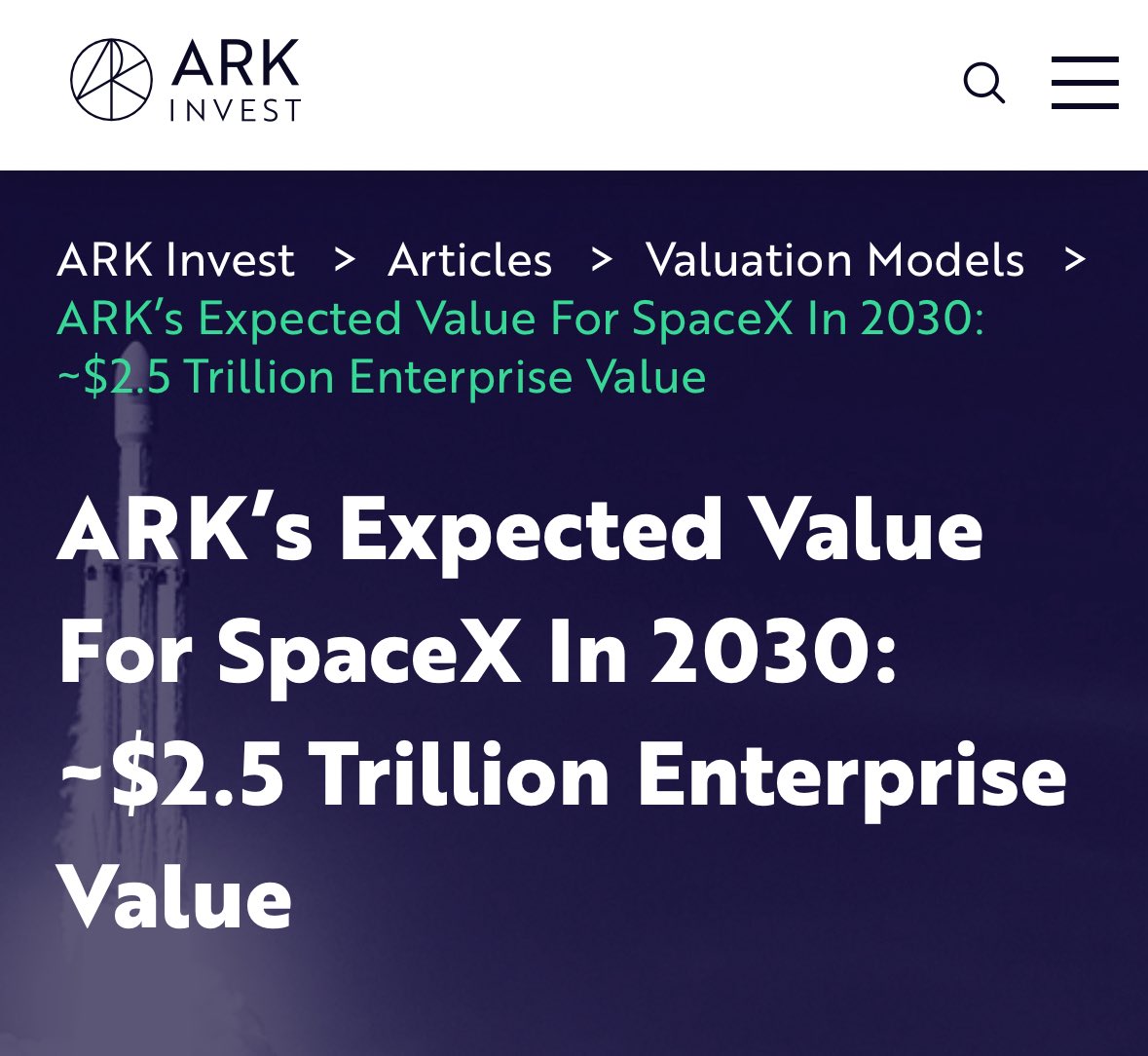 ARK Invest Projects SpaceX Valuation Rising From $350 Billion to $2.5 ...