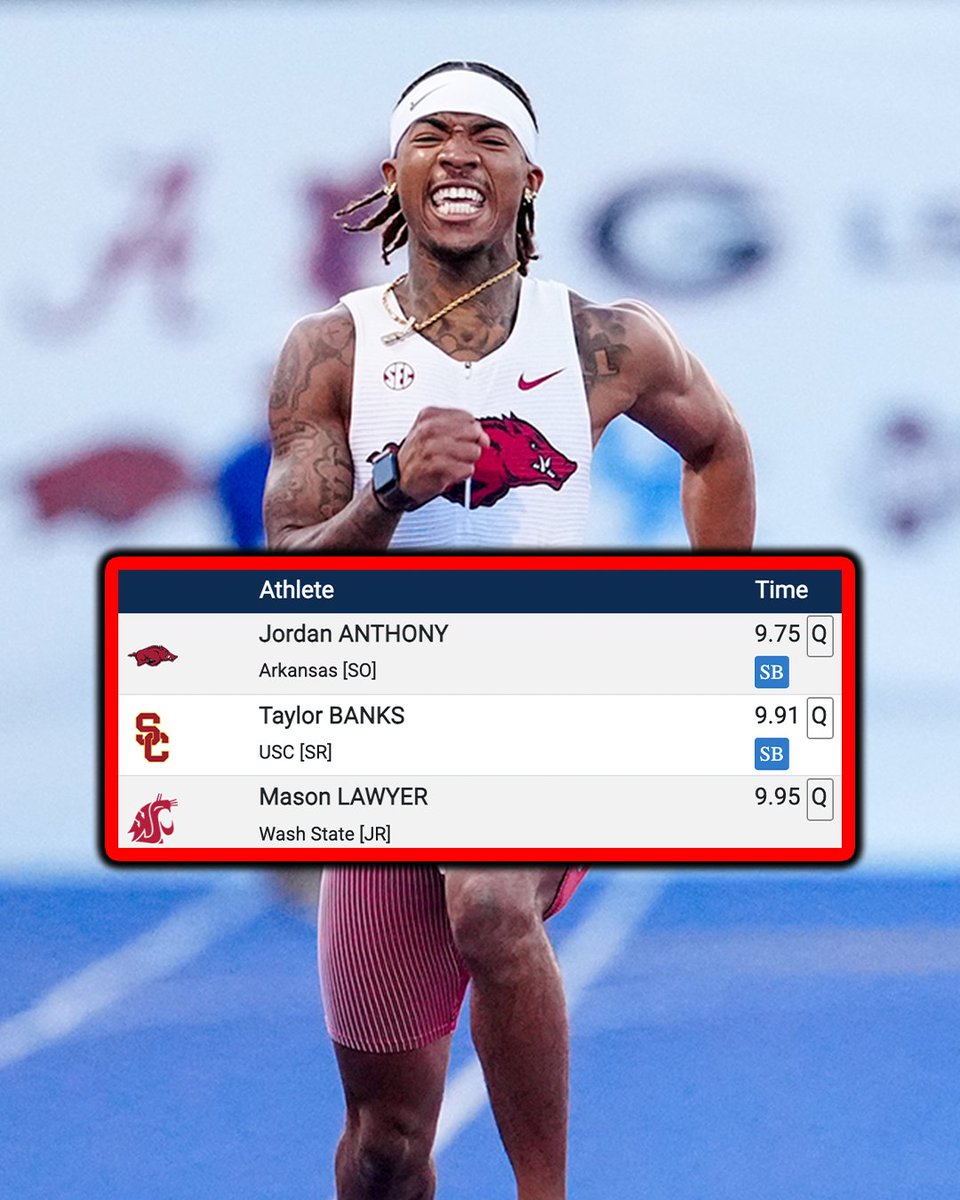 Arkansas’ Jordan Anthony Ties Andre De Grasse with Wind-Aided 9.75s ...