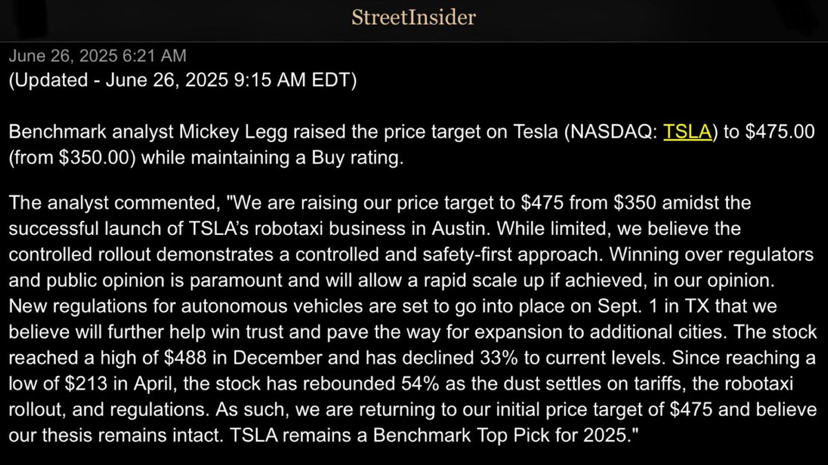 Benchmark Maintains Buy Rating, Raises Tesla Target to $475 After ...