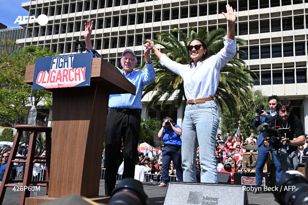 Bernie Sanders and AOC Rally 36,000 in LA Against Trump, Criticize Musk ...