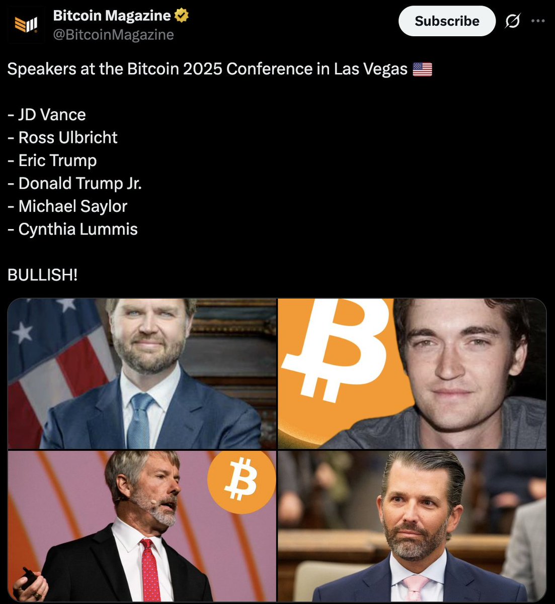 Bitcoin 2025 Conference in Las Vegas Features VP JD Vance, Donald Trump ...