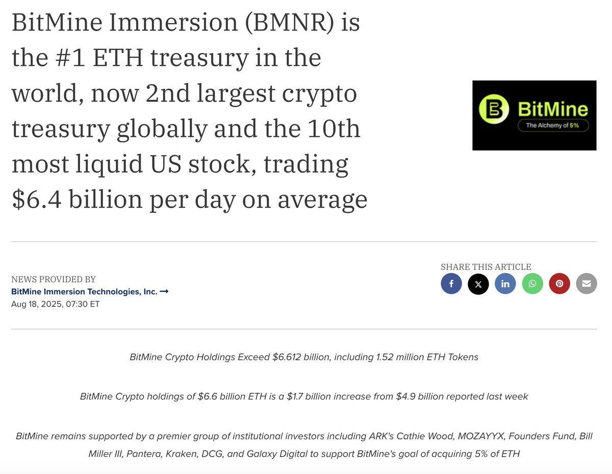 BitMine Immersion Amasses $6.6 B Ethereum Hoard, Tops Corporate Holders ...