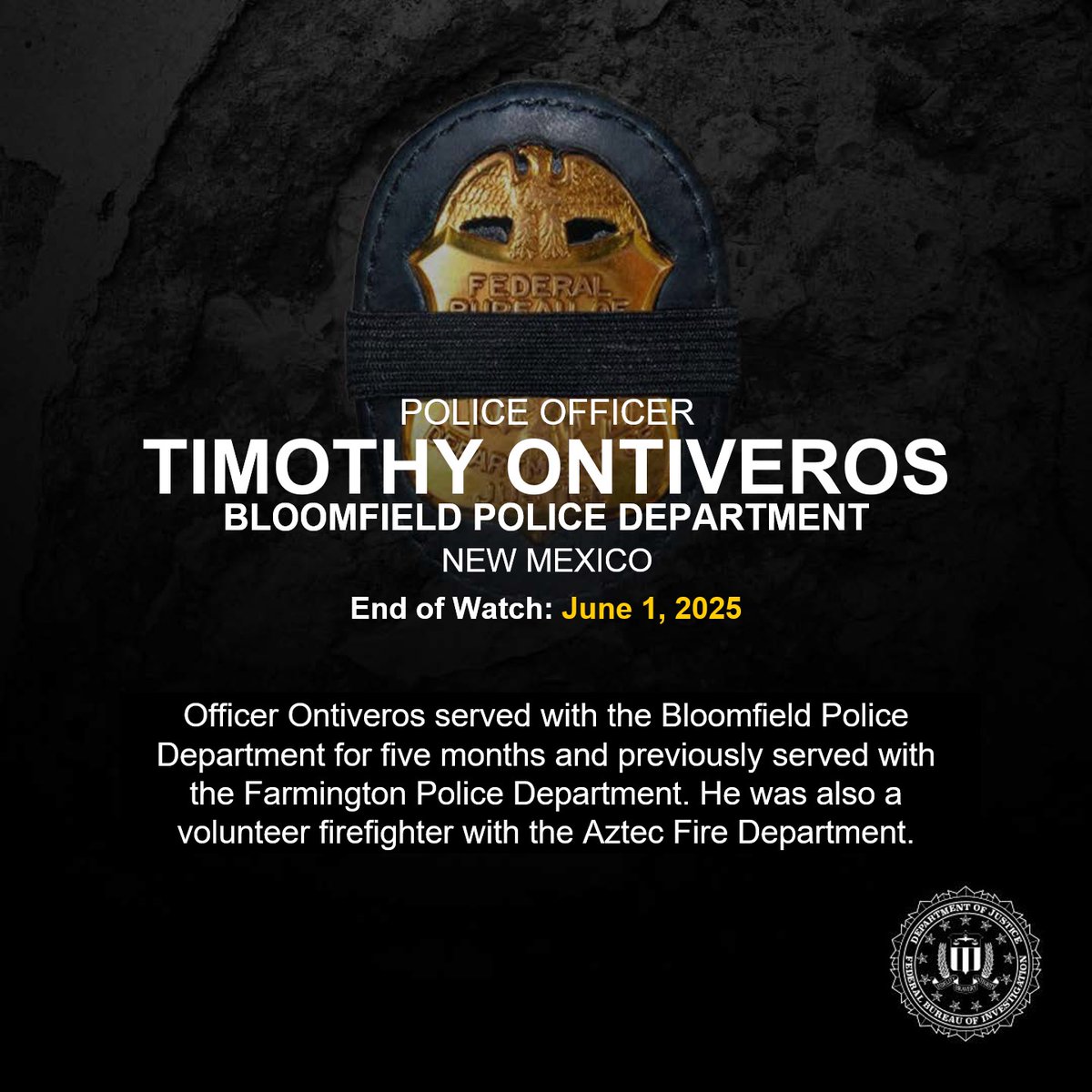 Bloomfield Police Officer Timothy Ontiveros Dies June 1 After Shooting ...