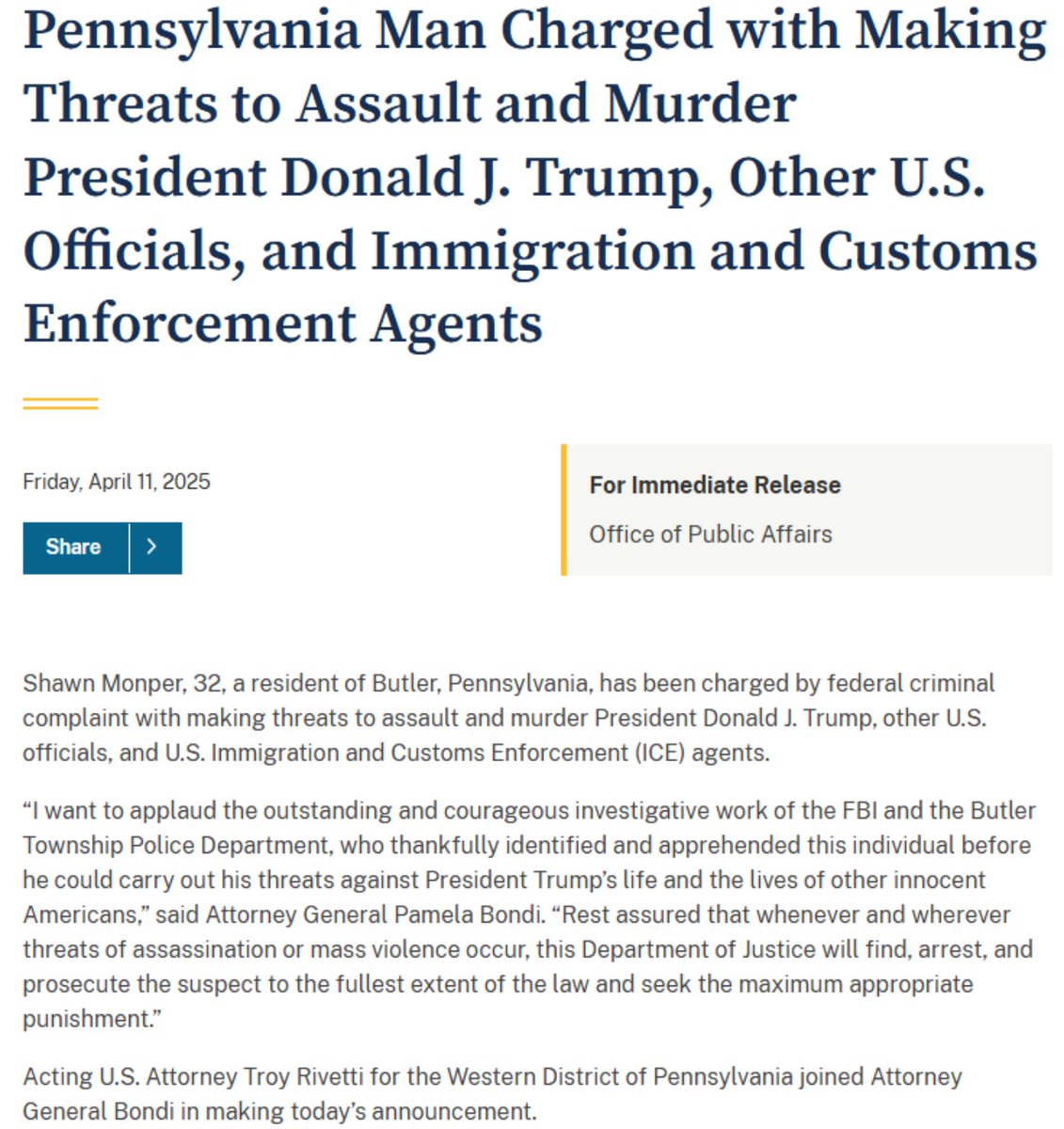 Butler, PA Man Charged with YouTube Threats to Assassinate Trump, Musk ...