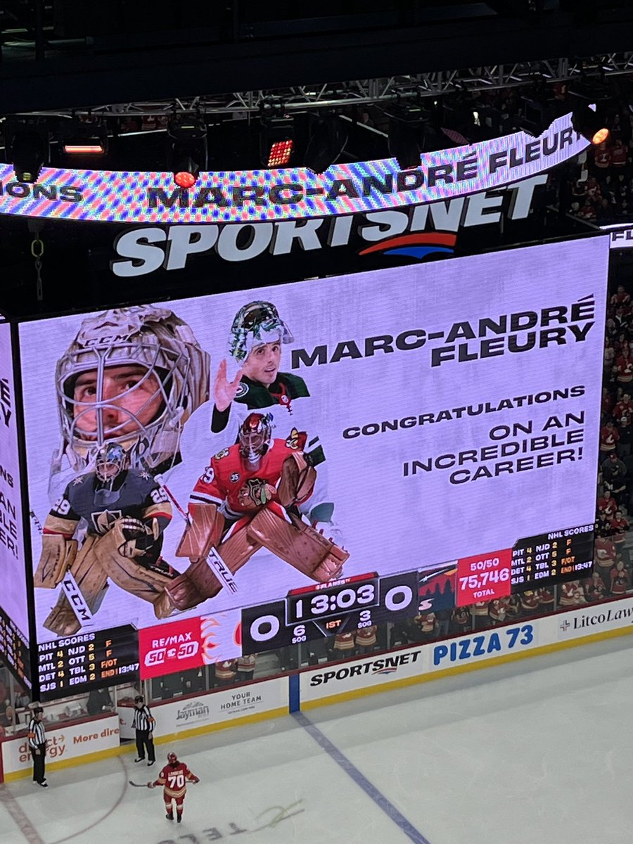 Calgary Flames Fans Honor Marc-Andre Fleury With Standing Ovation at Scotiabank Saddledome on ...