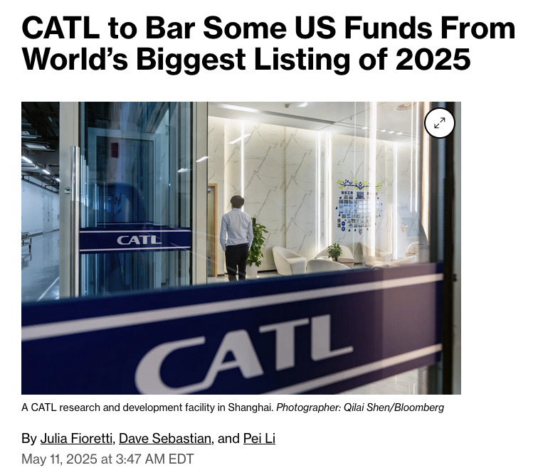 CATL, World's Largest EV Battery Maker, Limits US Investors in $4 Billion Hong Kong Offering ...