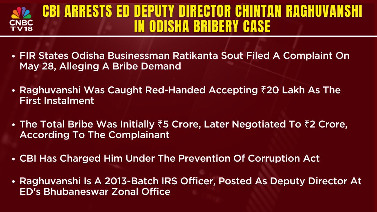 CBI Arrests Odisha ED Deputy Director Chintan Raghuvanshi for Rs 5 ...