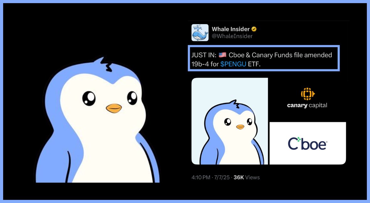 CBOE Files 19b-4 for Canary PENGU ETF With SEC Acknowledgment, $3B ...