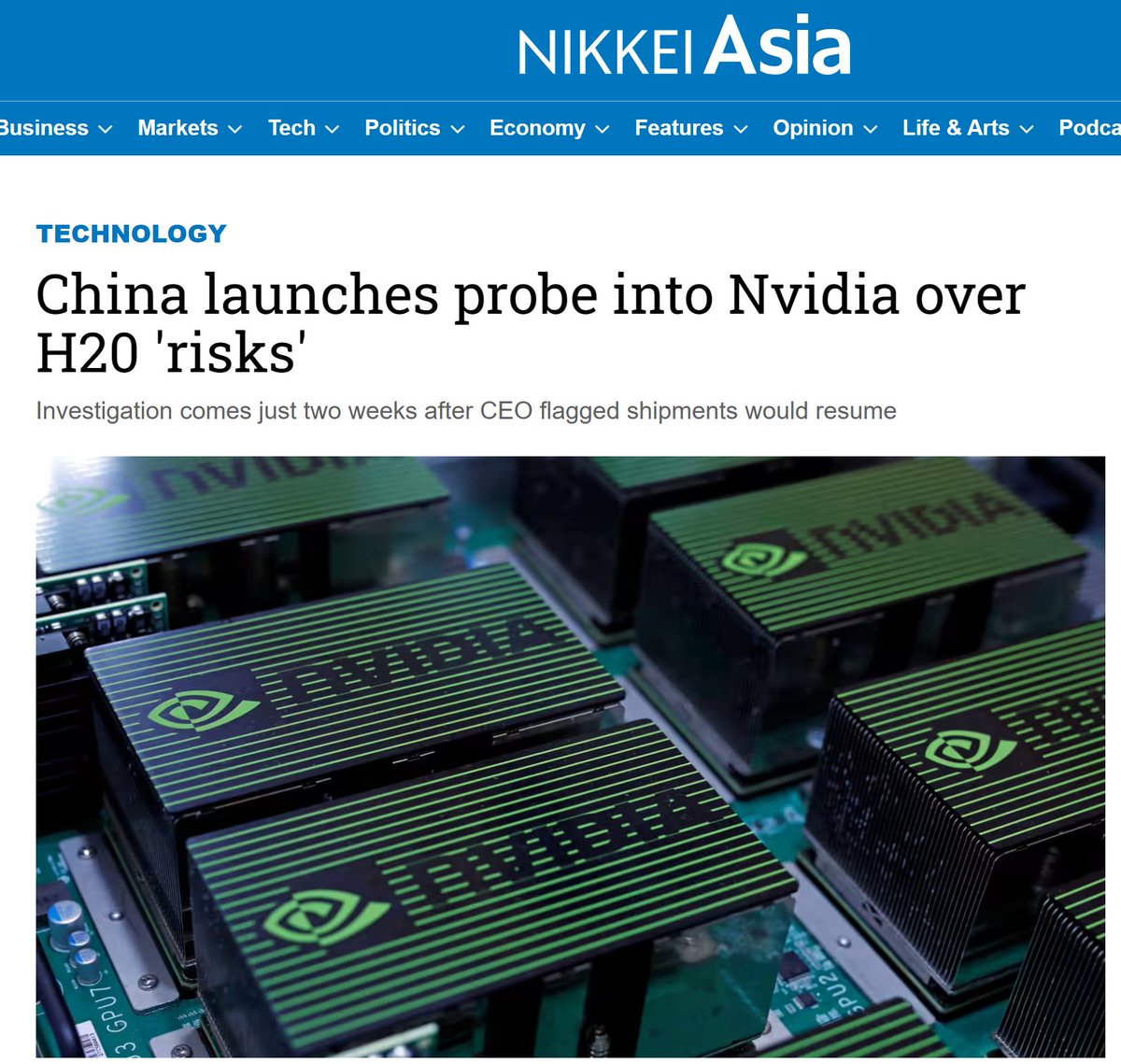 China Opens Cybersecurity Probe Into Nvidia’s H20 Chip After New Order ...