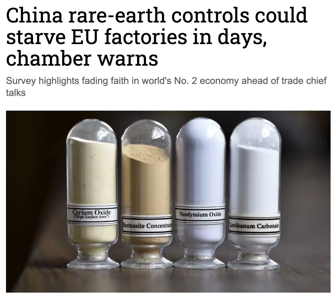 China's Rare Earth Export Curbs Could Halt EU Factories in Days ...