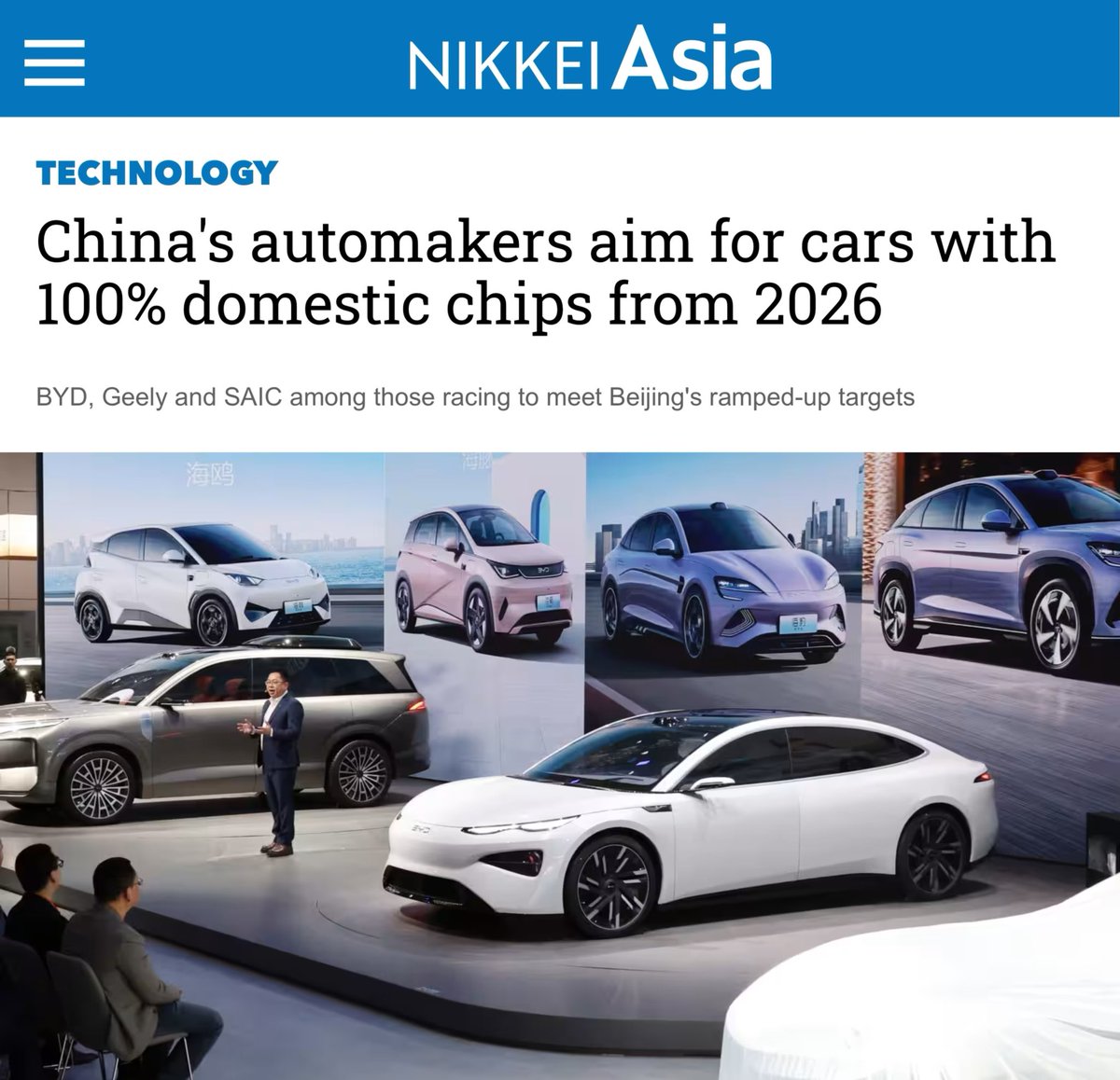 Chinese Carmakers Aim for 100% Home-Made Chip Vehicles by 2026, Nikkei ...