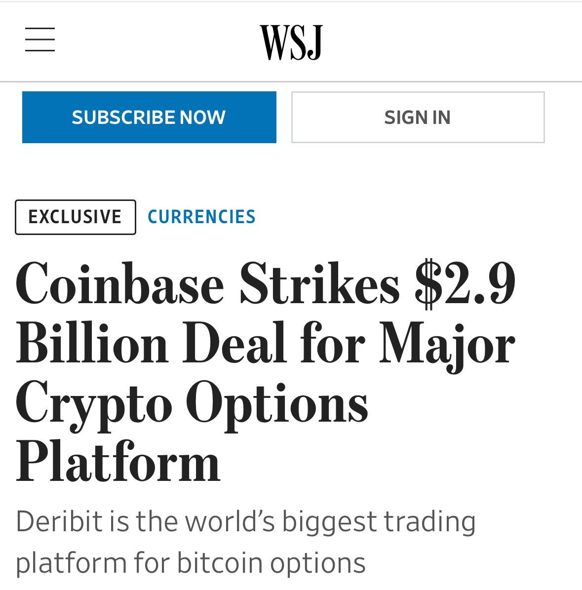 Coinbase to Acquire Largest Bitcoin and Ether Options Platform Deribit for $2.9 Billion ...