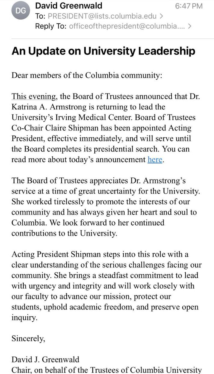 Columbia University's Interim President Resigns Amid Dispute with Trump ...