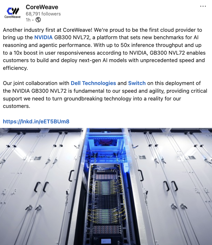 CoreWeave Deploys First Nvidia Blackwell Ultra Servers, Taking Lead in ...