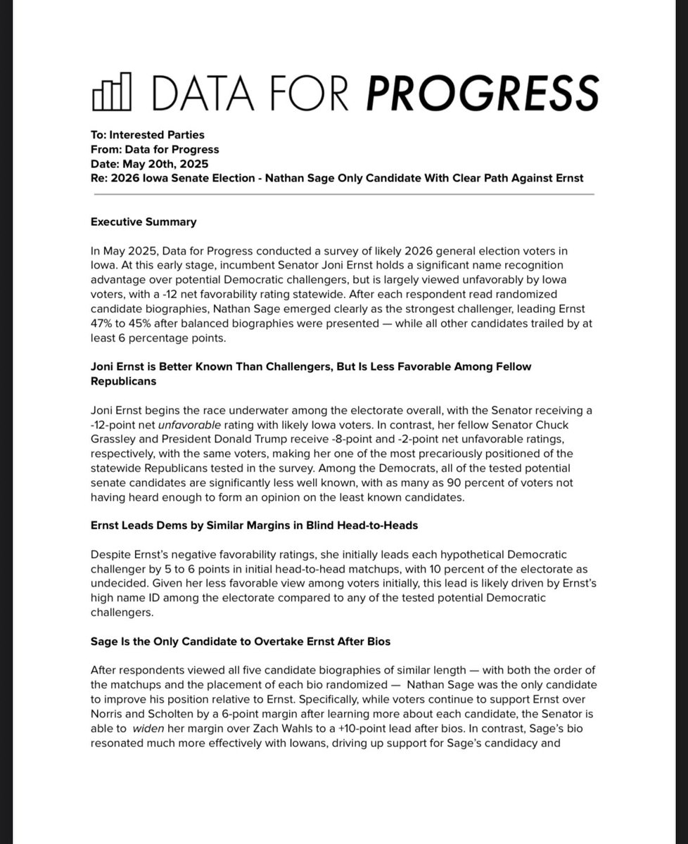 Data For Progress Poll Shows Nathan Sage Leading Joni Ernst 47% to 45% ...