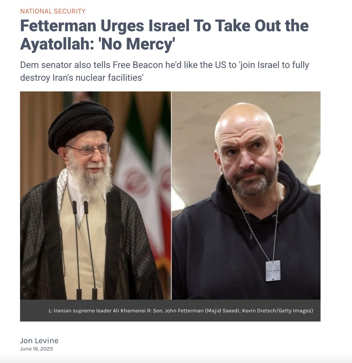 Democratic Senator John Fetterman Backs Israel, Trump’s Operation ...