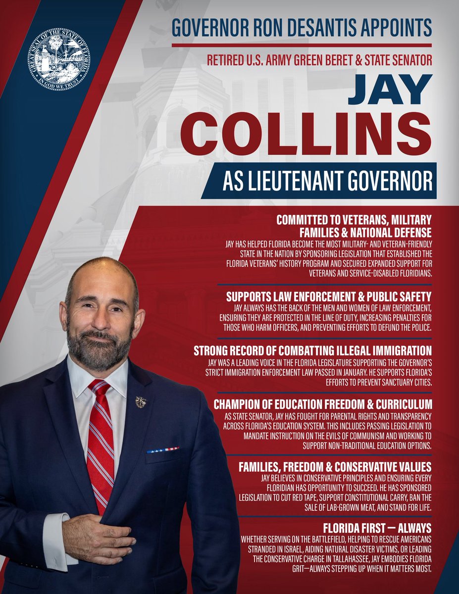 DeSantis Names Green Beret Jay Collins Florida Lieutenant Governor ...