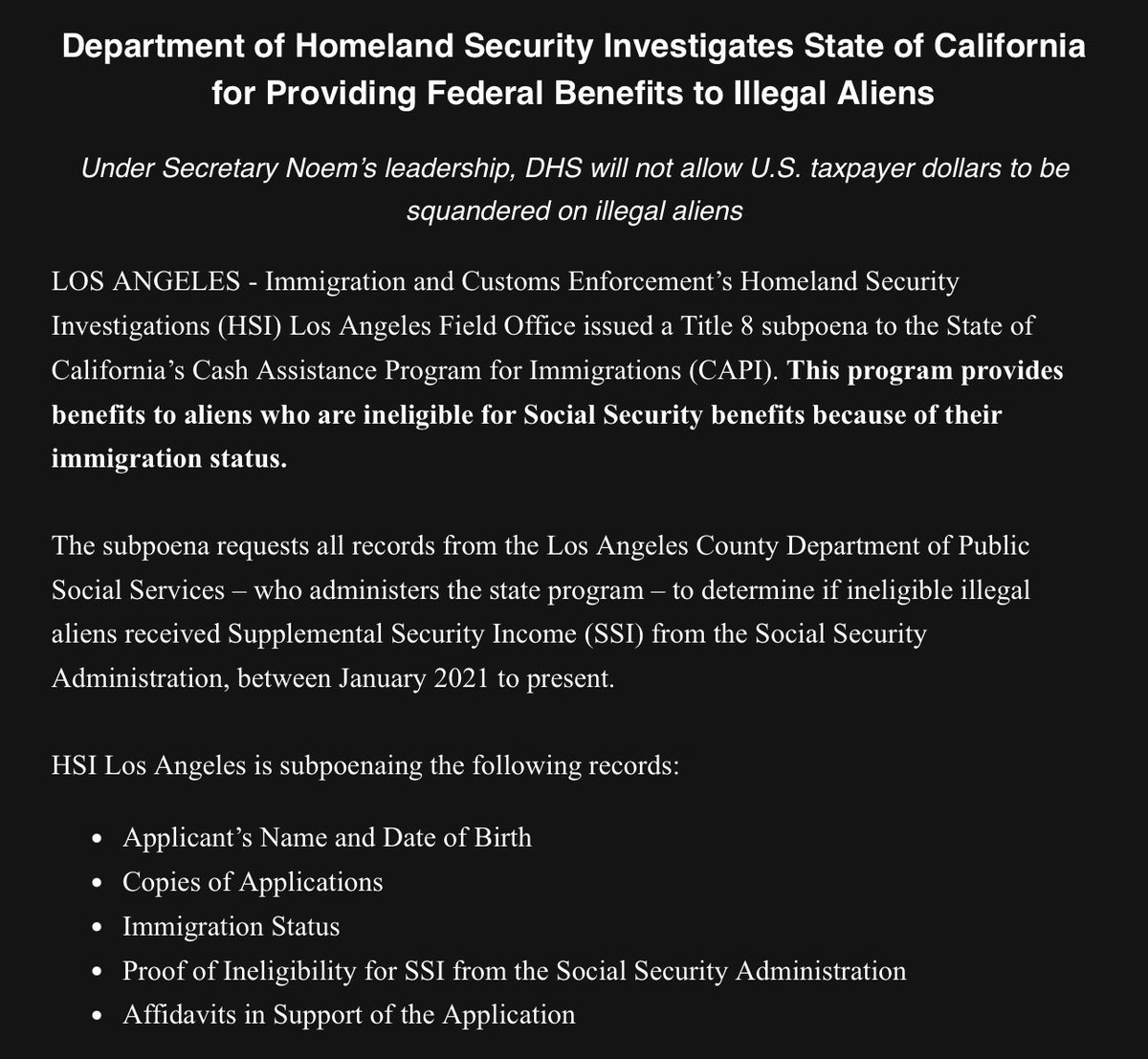 DHS Investigates California Program Over Alleged Federal Benefits to ...