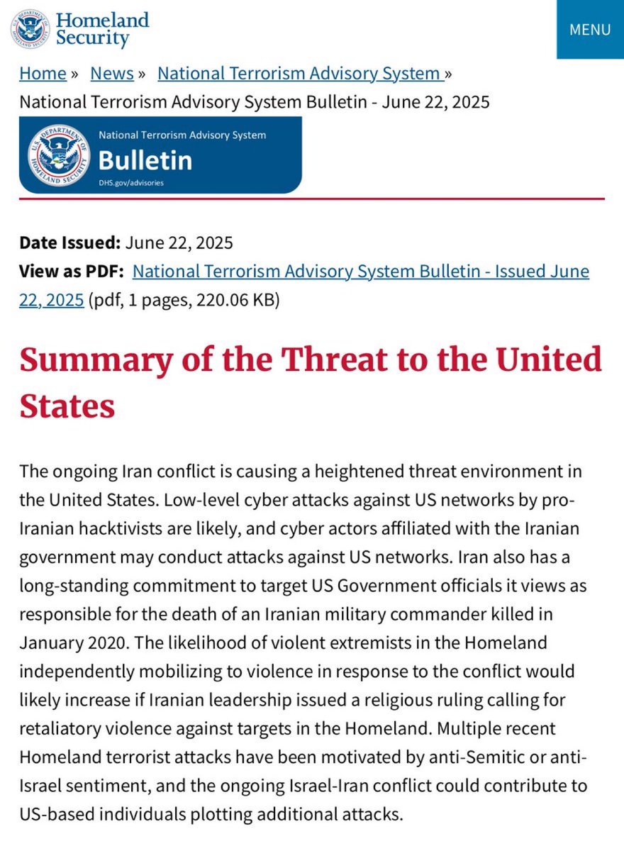 DHS Warns of Heightened U.S. Terror Risk After Strikes on Iran ...