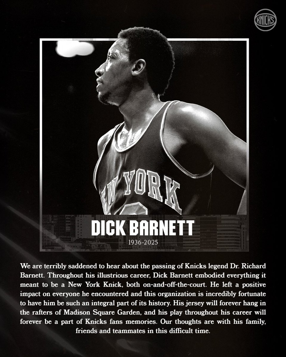 Dick Barnett, Knicks Legend and Two-Time NBA Champion in 1970 and 1973 ...