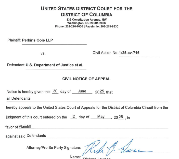 DOJ Appeals Ruling Halting Trump Order Against Perkins Coie | DeepNewz ...