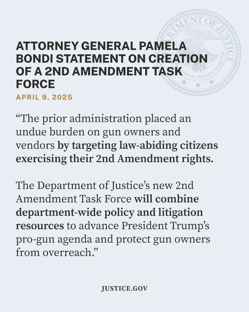 DOJ Establishes Second Amendment Task Force Led by Pam Bondi to Advance Trump's Pro-Gun Agenda ...