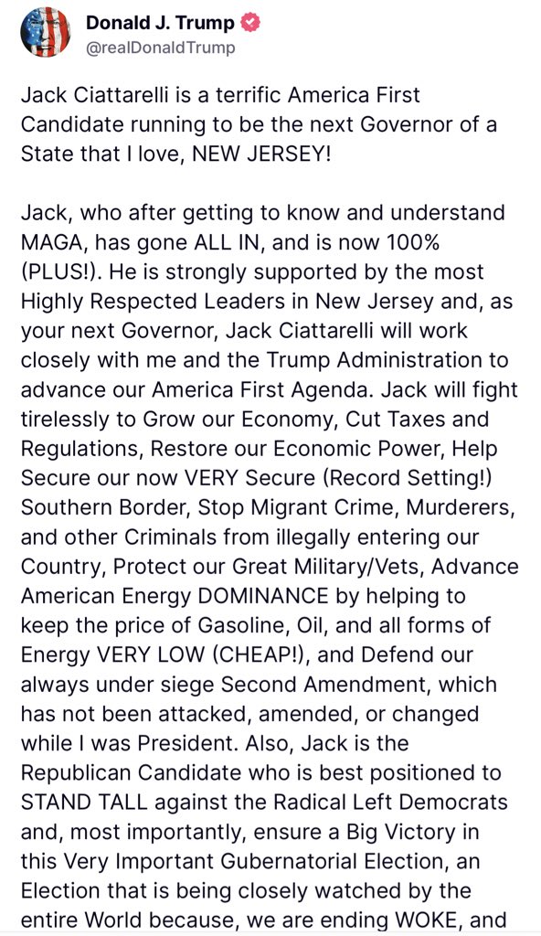 Donald Trump Endorses America First Candidate Jack Ciattarelli In New