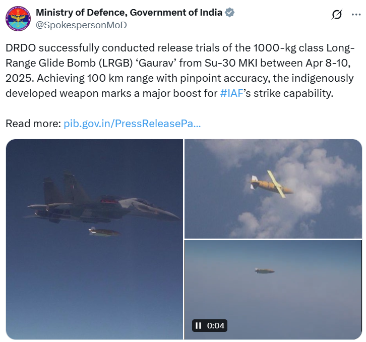 DRDO Tests Long-Range Glide Bomb 'Gaurav' with 100 km Range and ...
