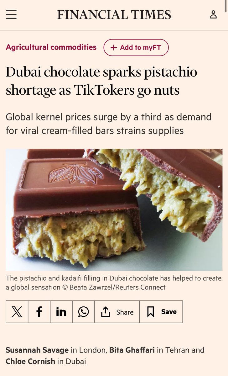 Dubai Chocolate Craze Sparks Global Pistachio Shortage, Prices Hit $10. ...