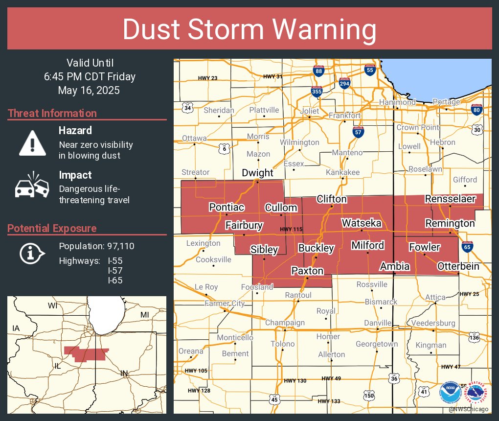 Dust Storm Causes Near-Zero Visibility in Chicago, Triggered by 60 mph ...