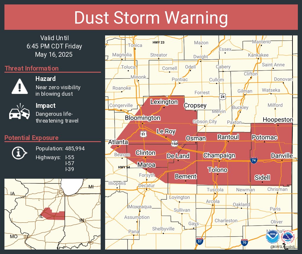 Dust Storm Warning in East Central Illinois with Visibility as Low as 1 ...