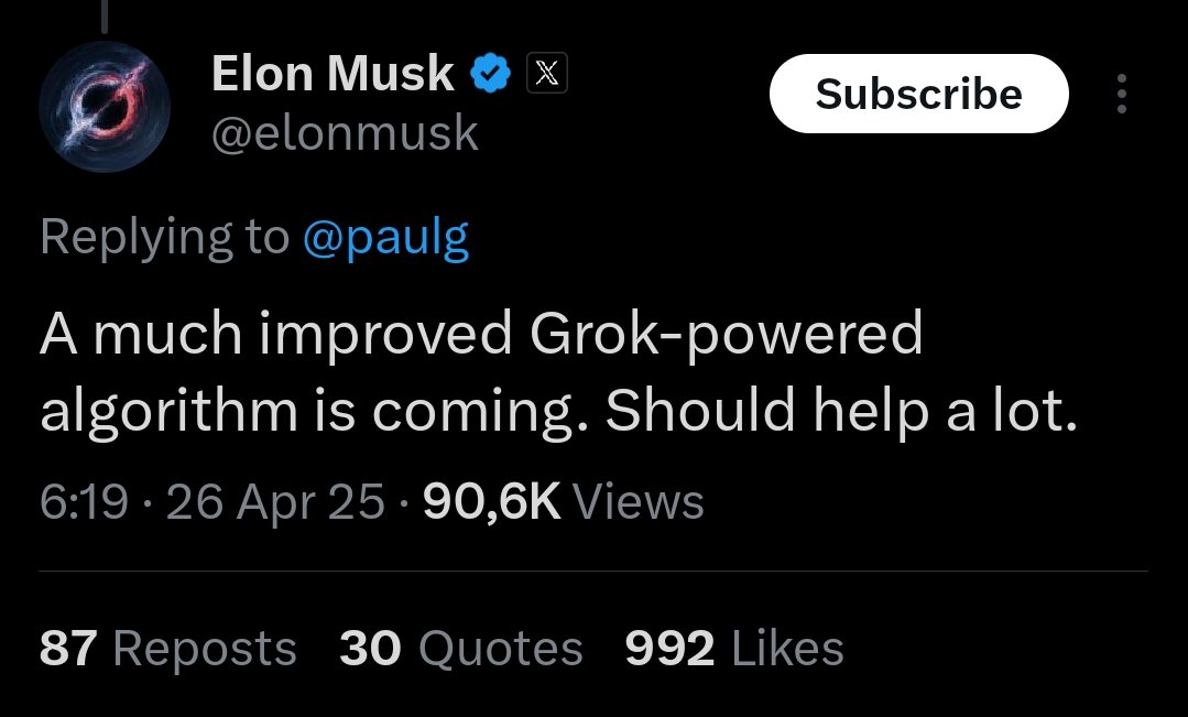 Elon Musk Confirms Grok-Powered AI Algorithm for Faster, Personalized ...