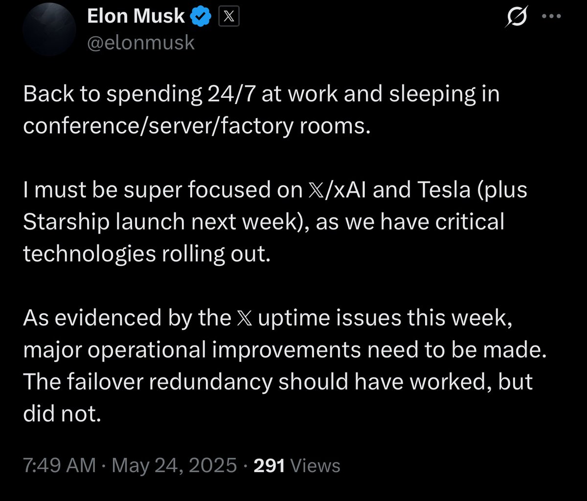 Elon Musk Returns to 24/7 Work, Sleeping at Offices, to Fix X Outages ...