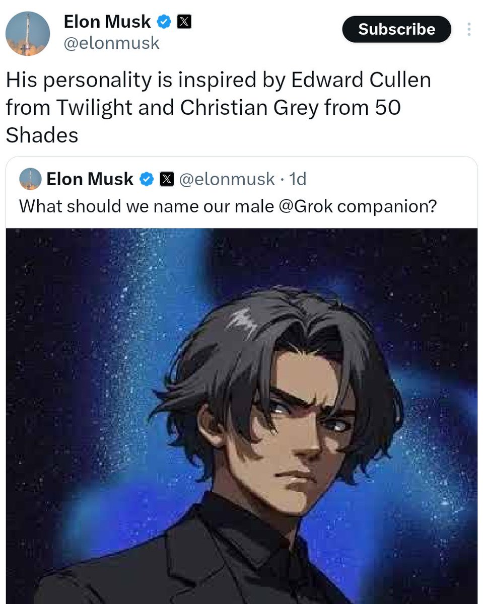 Elon Musk Unveils Valentine, Customizable Male AI Companion on Grok ...