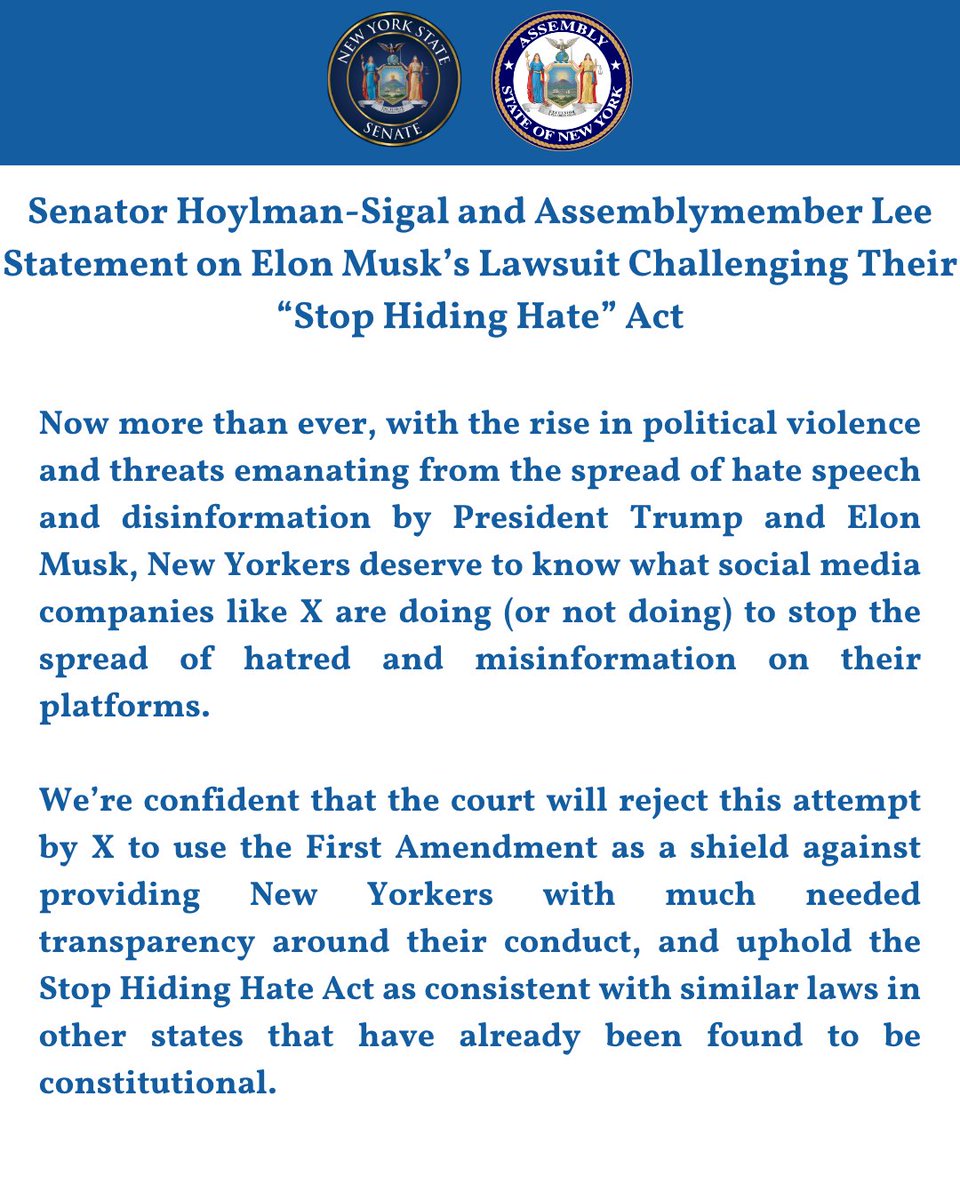 Elon Musk’s X Sues New York Over Stop Hiding Hate Act, Challenging ...