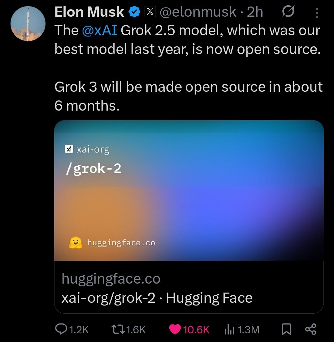 Elon Musk’s xAI Open-Sources 500GB Grok 2.5 AI Model on Hugging Face, Grok 3 Coming in 6 Months ...