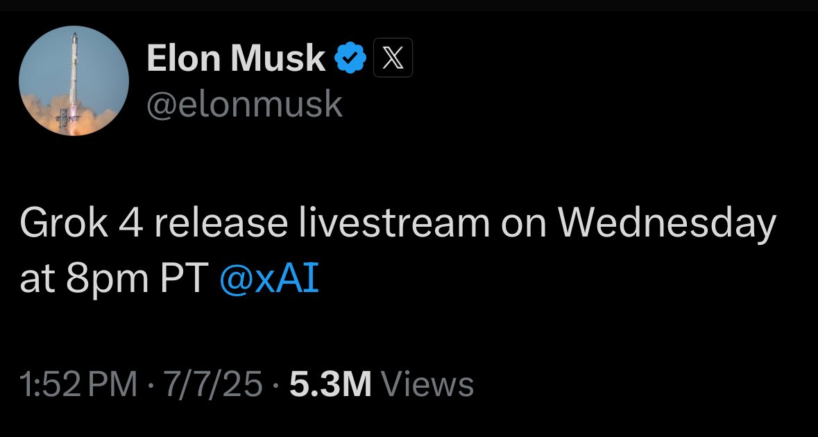 Elon Musk’s xAI to Livestream Grok 4 AI Release With Coding Model ...