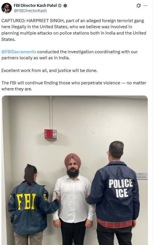 FBI and ICE Arrest Harpreet Singh on April 17, 2025, for ISI-backed BKI Terrorist Activities ...