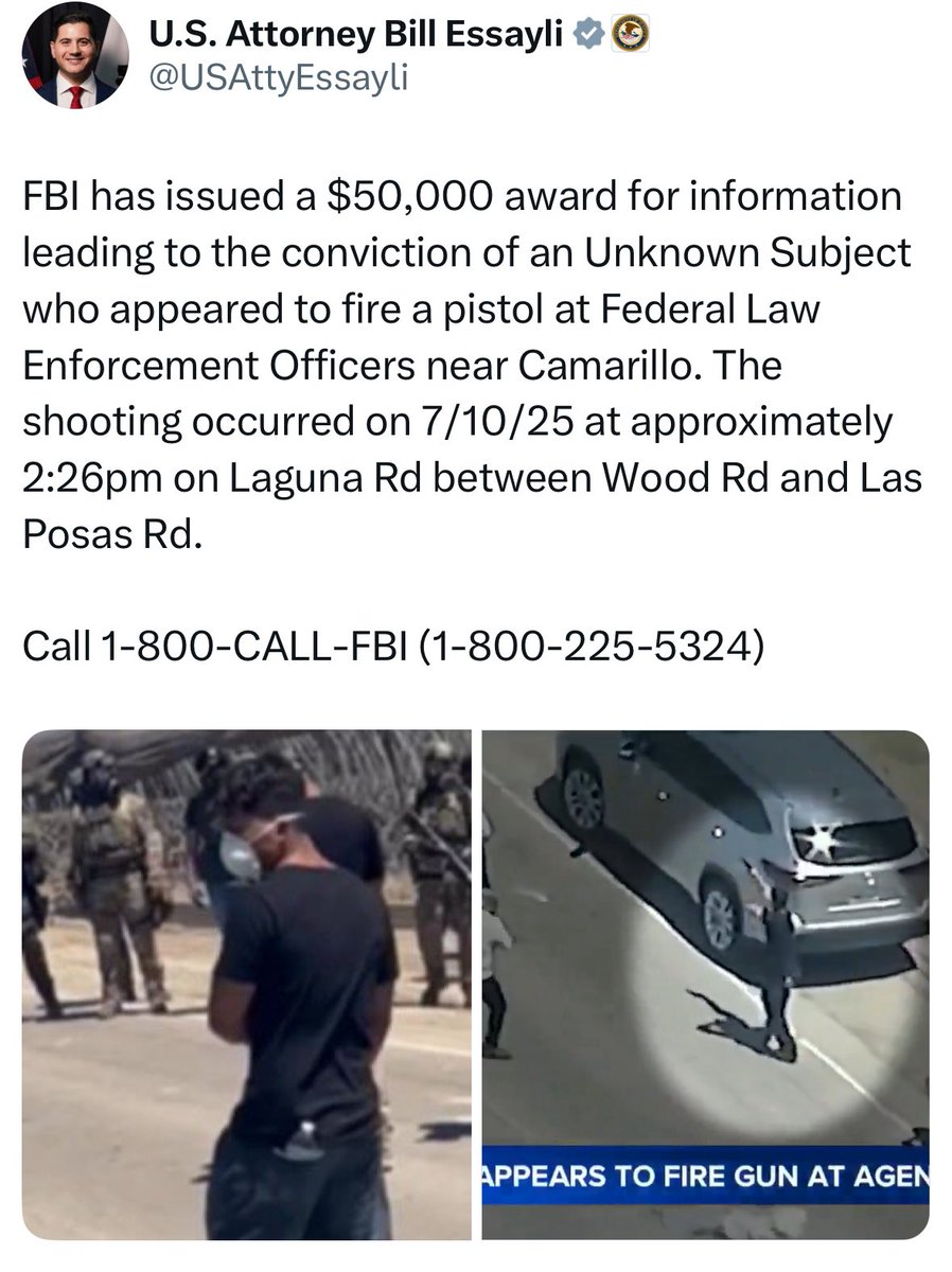 FBI Offers $50,000 Reward, Releases Photo for Man Who Fired at ICE ...