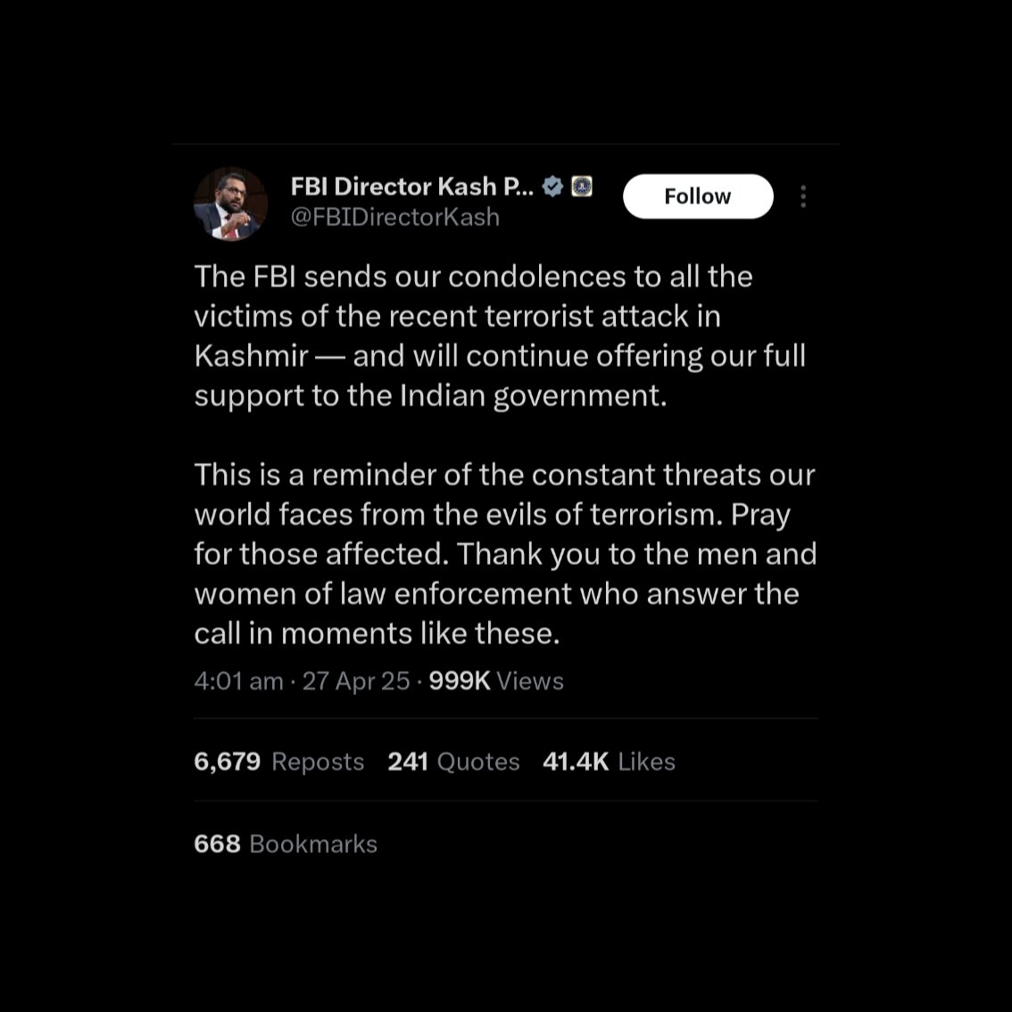 FBI, US, Iran, UAE Condemn Pahalgam Attack at Baisaran Meadow, 26 ...