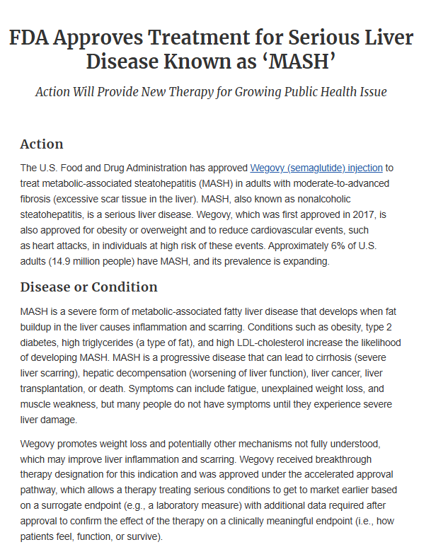 FDA Grants Wegovy First GLP-1 Approval for MASH, Novo Nordisk Jumps | DeepNewz Stocks