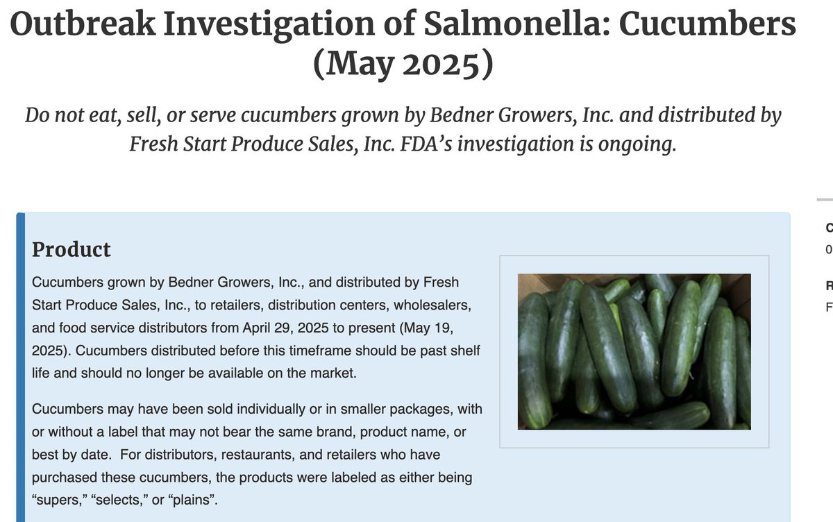 FDA Recalls Cucumbers from Bedner Growers After Salmonella Outbreak ...